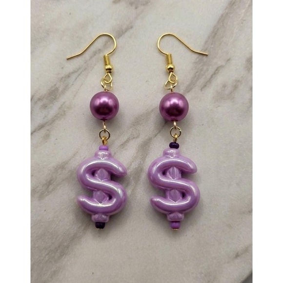 Handmade | Jewelry | Handmade Earrings Purple Faux Pearl Money Sign ...